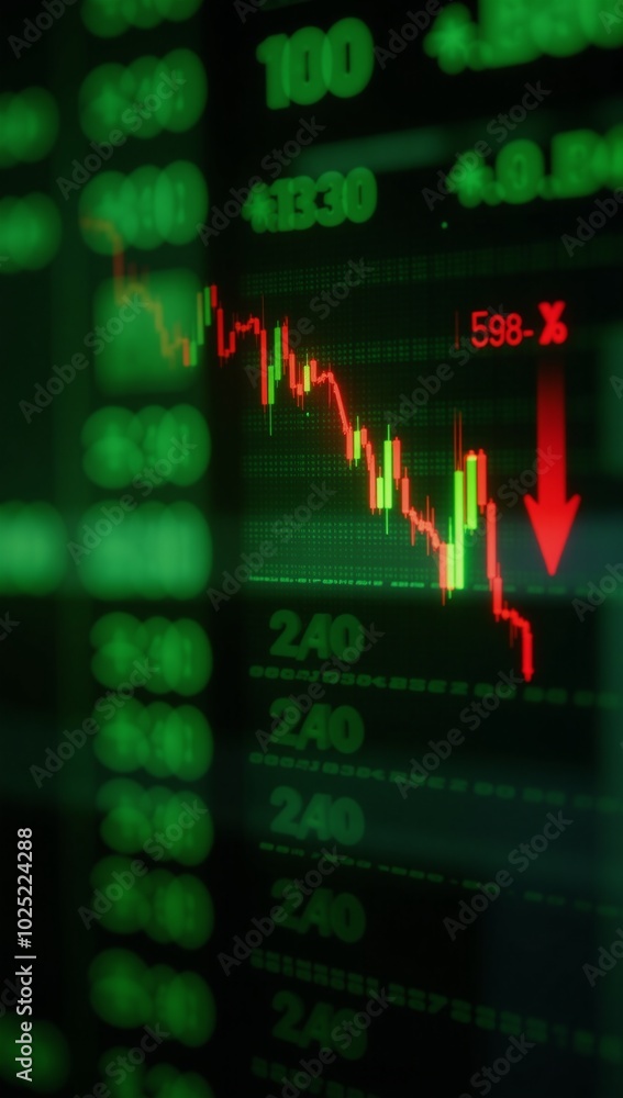 Abstract backdrop showcases a failing stock exchange with red and green ...