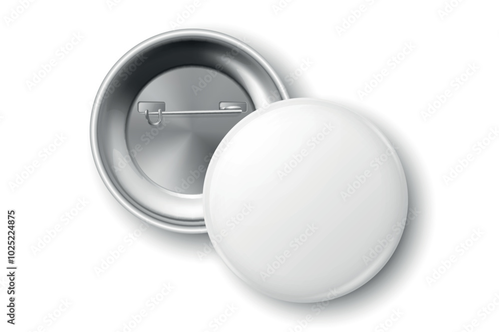 Vector 3D Realistic White Round Pin Badge Mockup Closeup Isolated ...