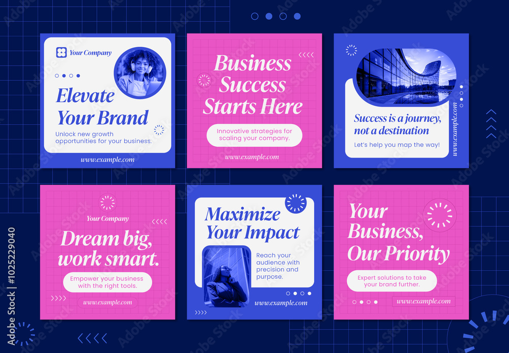 Pink And Blue Business Success Marketing Branding Social Media Template ...