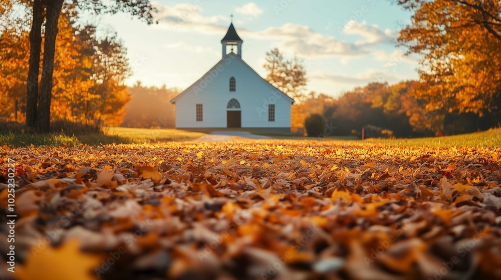 Leaves ground front church fall barn background golden hour scene voice ...