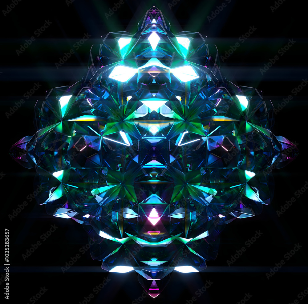 3d render abstract art with surreal alien fractal diamond crystal ...