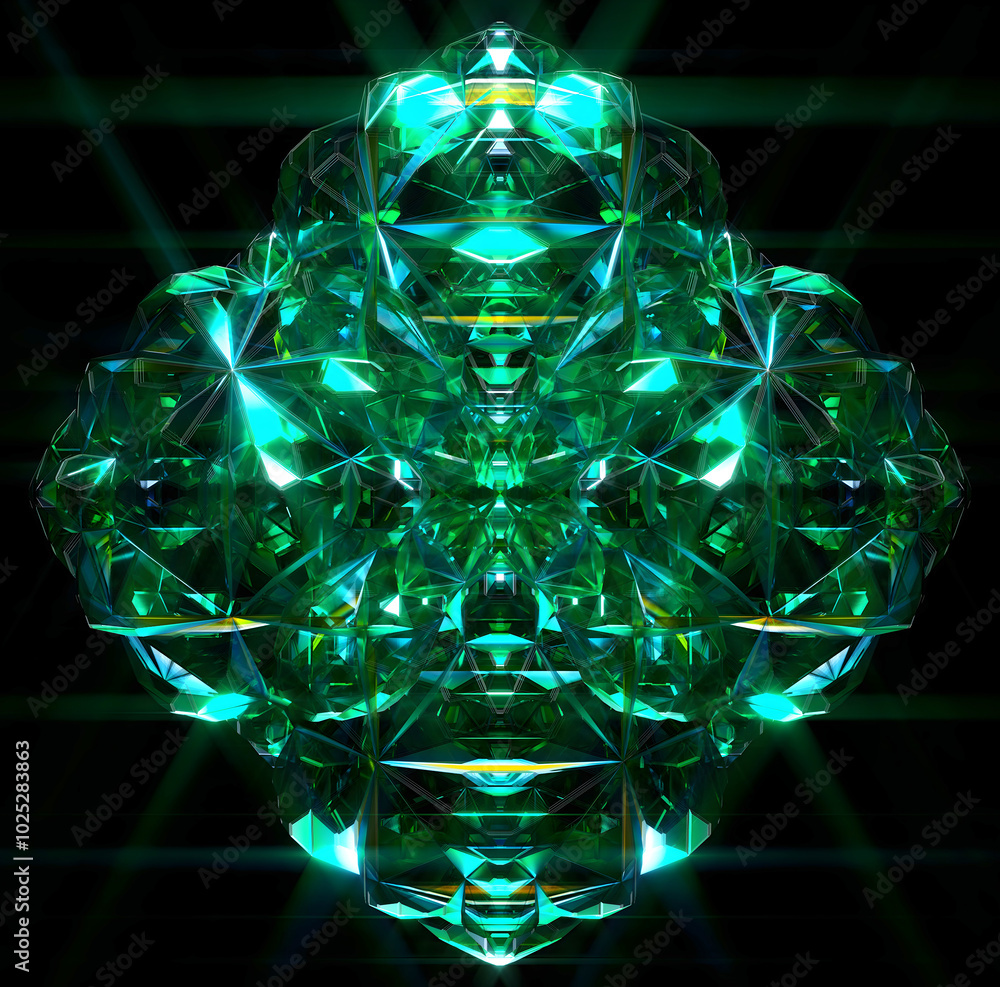 3d render abstract art with surreal alien fractal diamond crystal ...