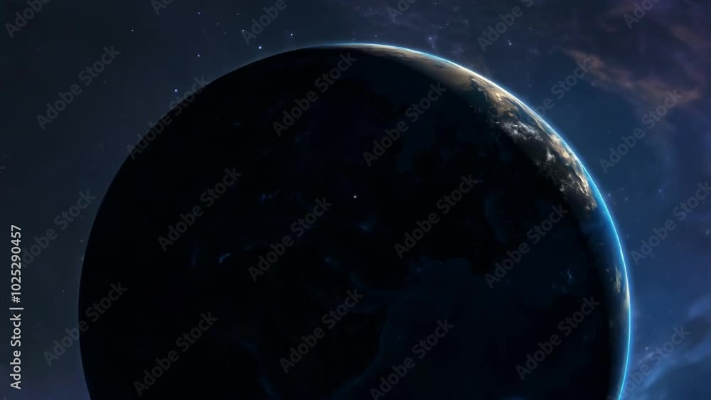 A partial view of the Earth from space with the shadowed side in ...