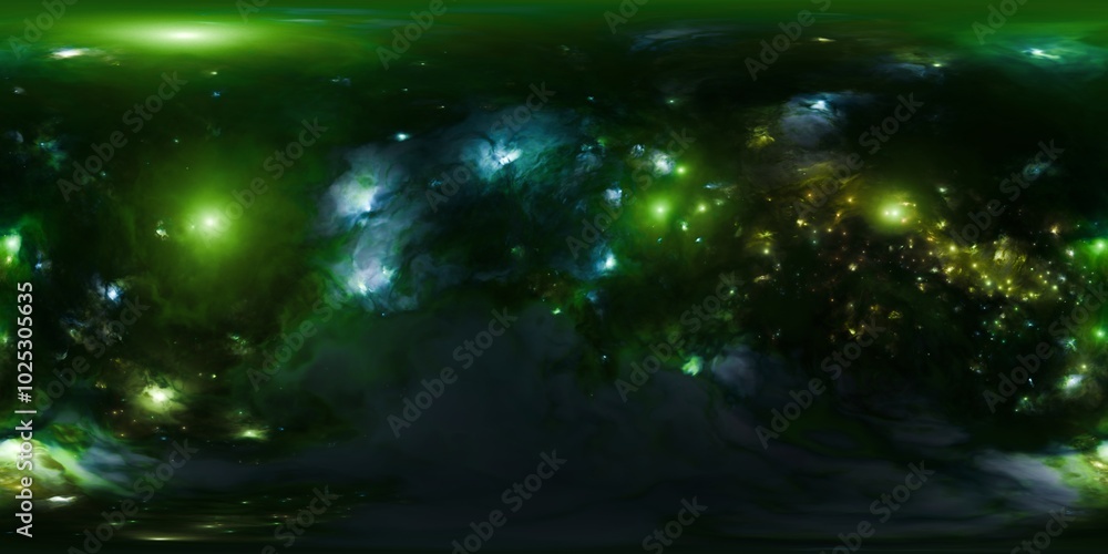 12K HDRi Astronomical Green and Yellow Nebula and Starfield - High ...