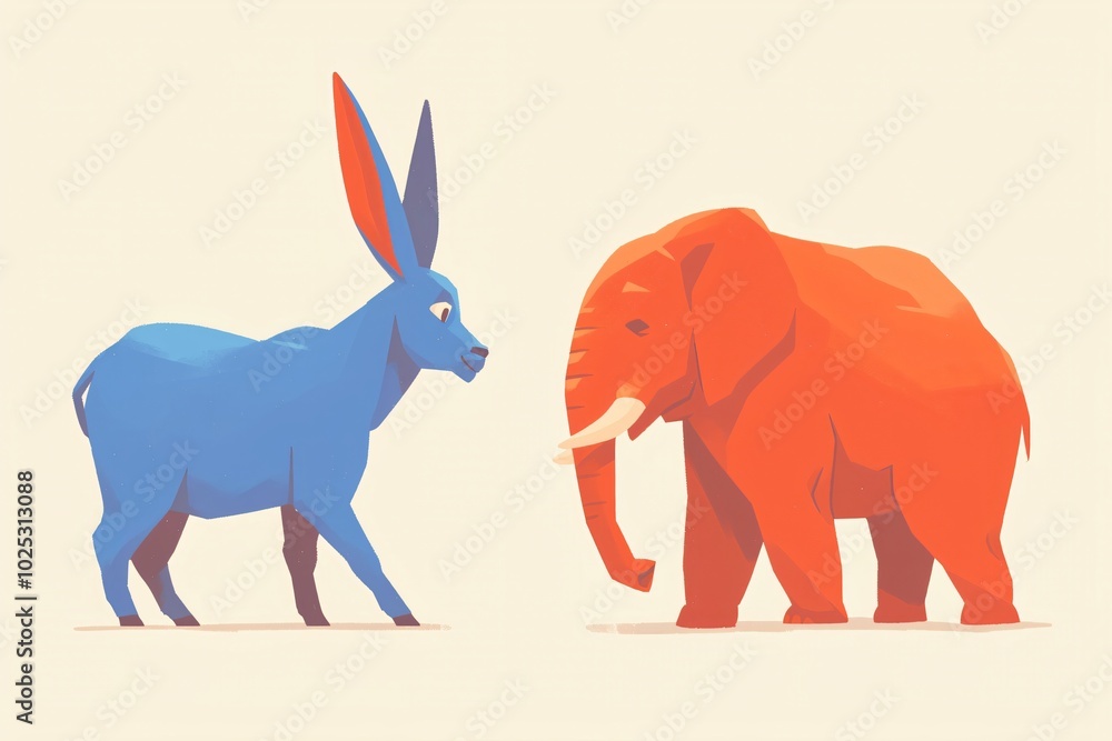 Republican elephant and democratic donkey. American political parties ...