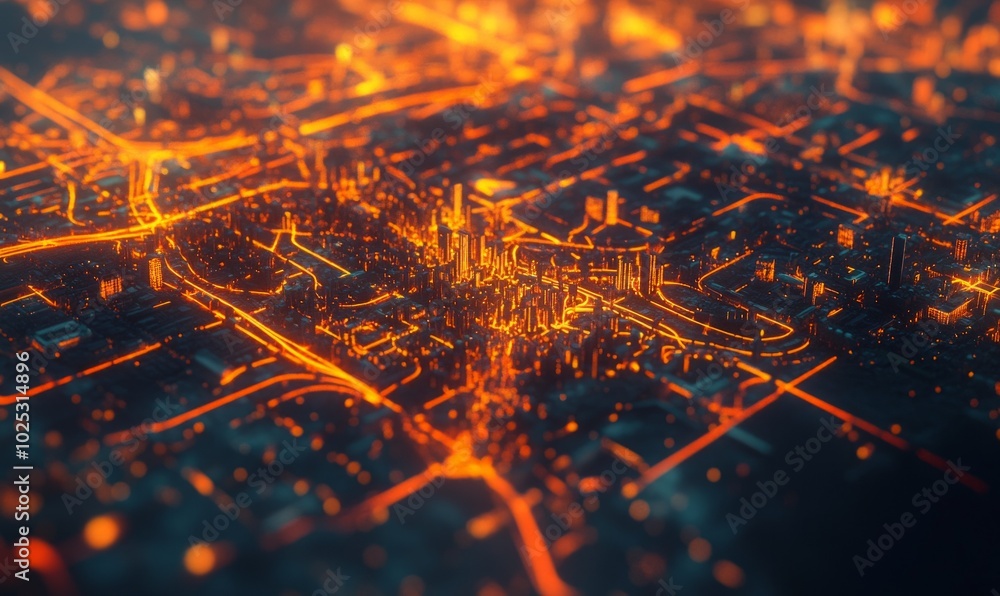 Heatmap of a city's transportation system, with warm colors ...