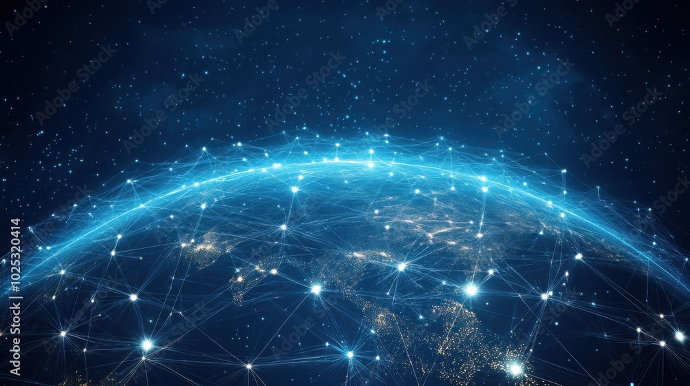 Digital network of blockchain nodes connected across the globe, with ...