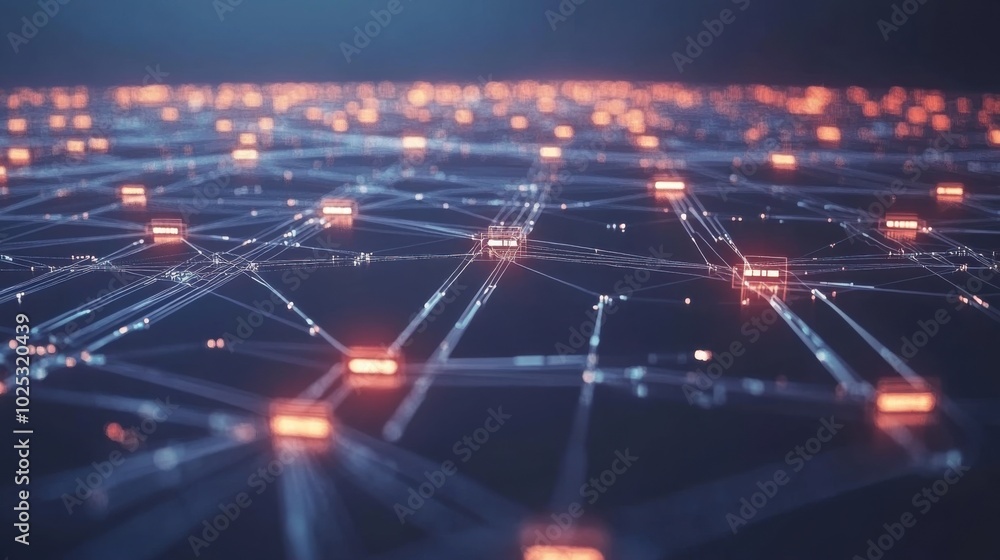 Digital network of blockchain nodes connected across the globe, with ...