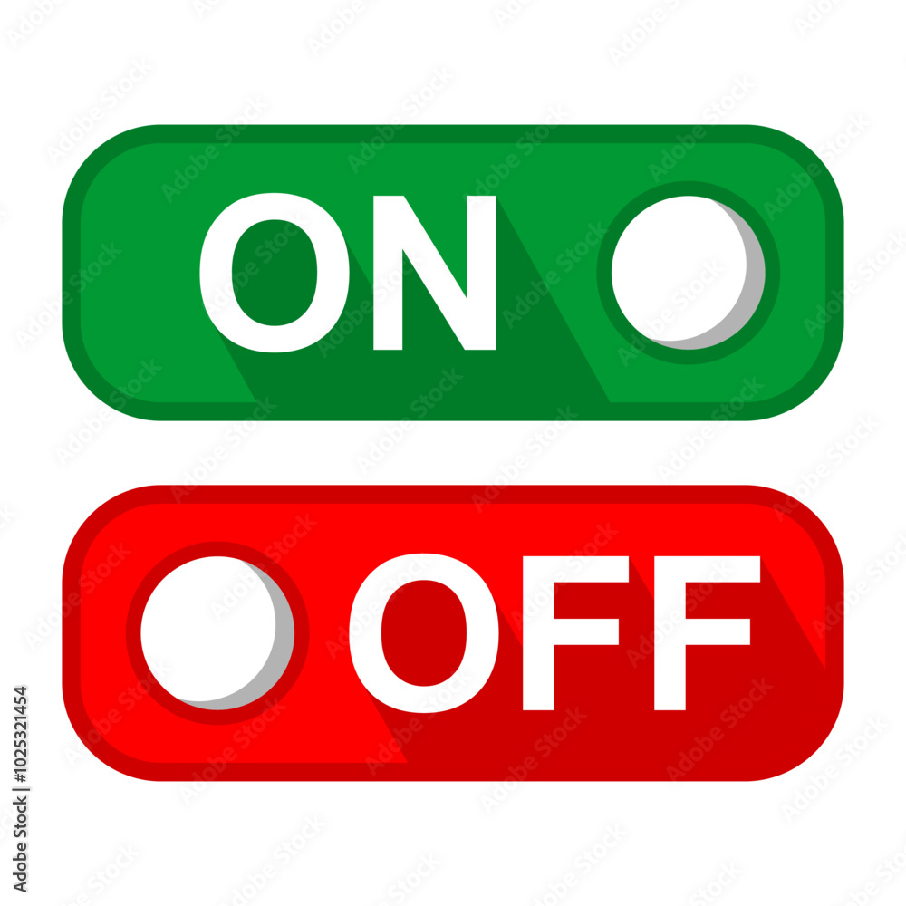 ON (Green) and OFF (Red) Flat Style Toggle Button Icon in Rectangular ...