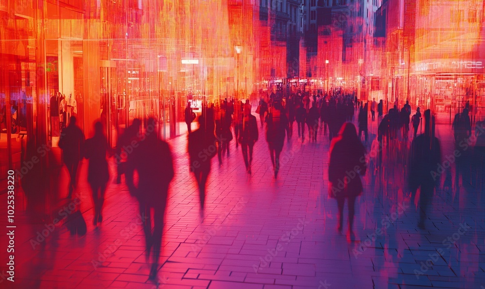 Heatmap of pedestrian traffic in a downtown area, with intense reds and ...