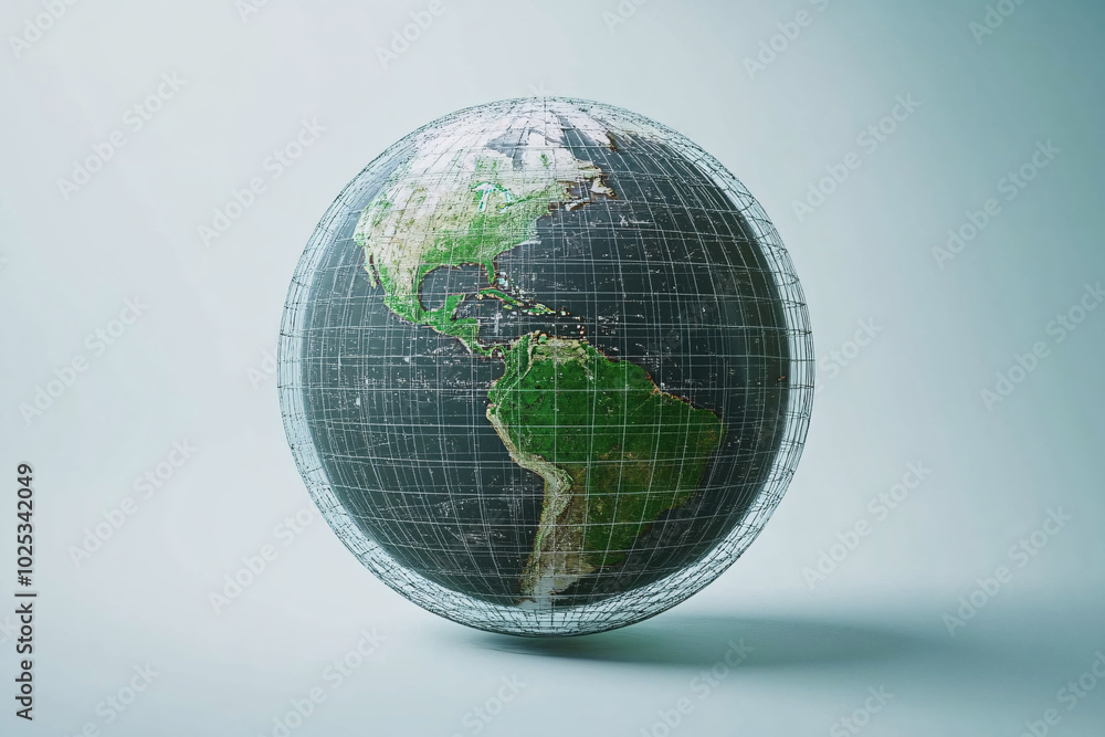 A digital rendering of the Earth showing the Americas with gridlines on ...