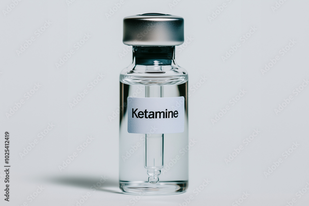 Ketamine glass medical vial filled with liquid and a dropper is ...