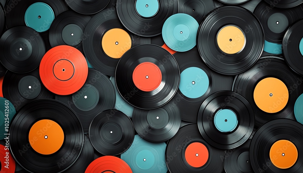 Seamless background featuring a variety of retro vinyl records ...