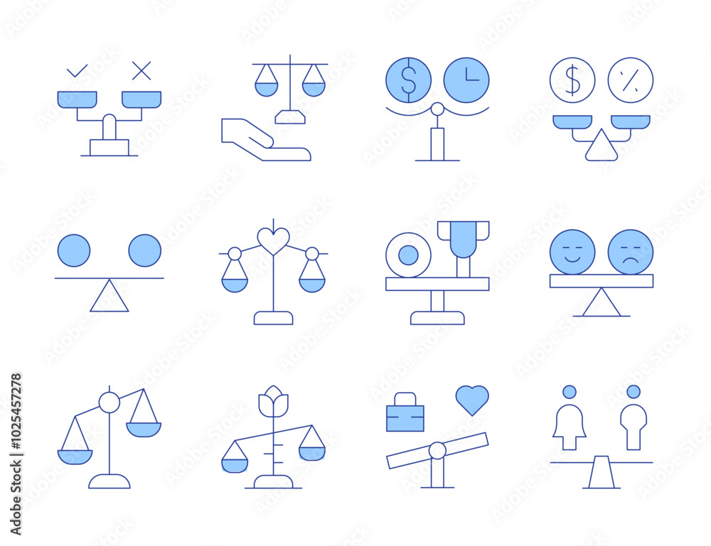Balance icons. Line Duotone style, editable stroke. investment balance ...