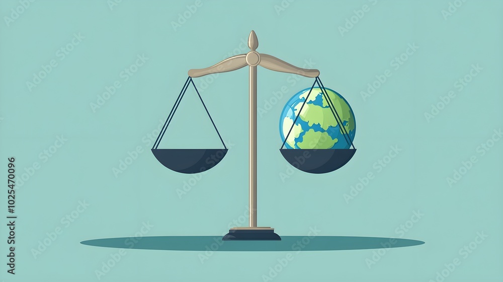 Scales of justice in a flat design, with a globe balanced equally on ...
