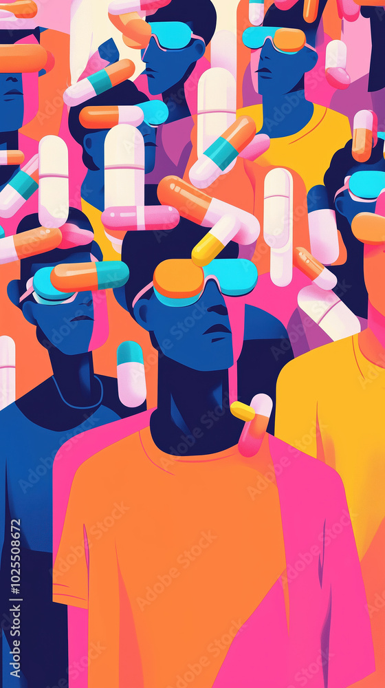 Creative 2D Illustration Featuring a Group of People with Unique ...