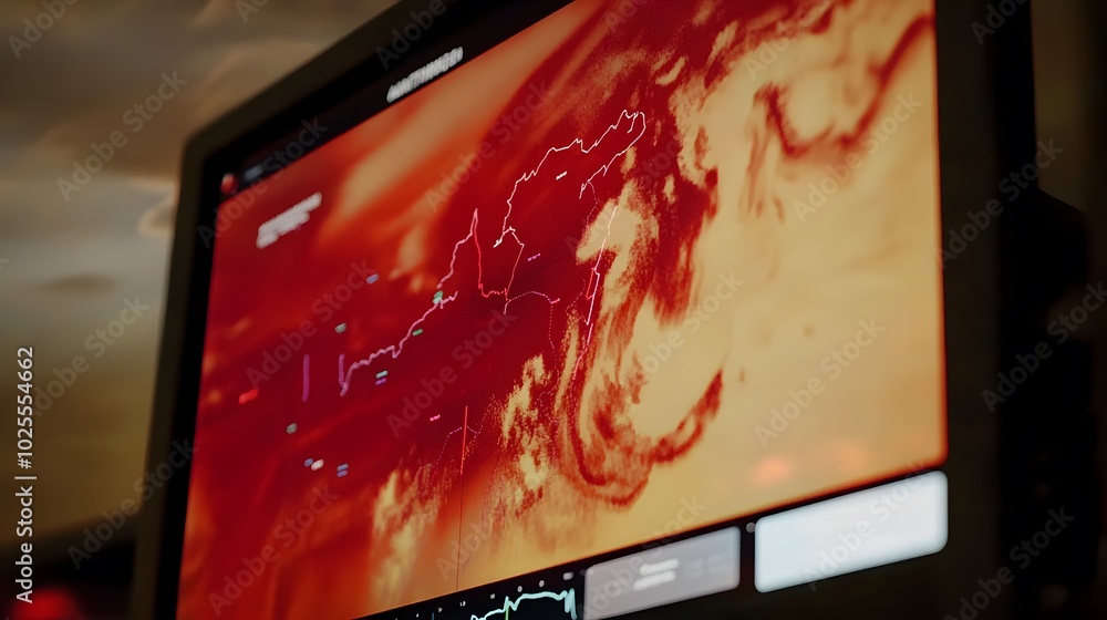 Weather radar displaying the predicted path of an approaching hurricane ...