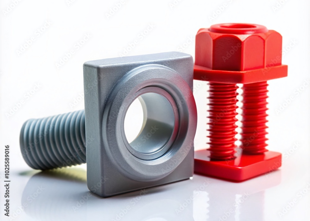 Gray Washer and Bolt 3D Printed Model in Red Plastic - FDM 3D Printing ...