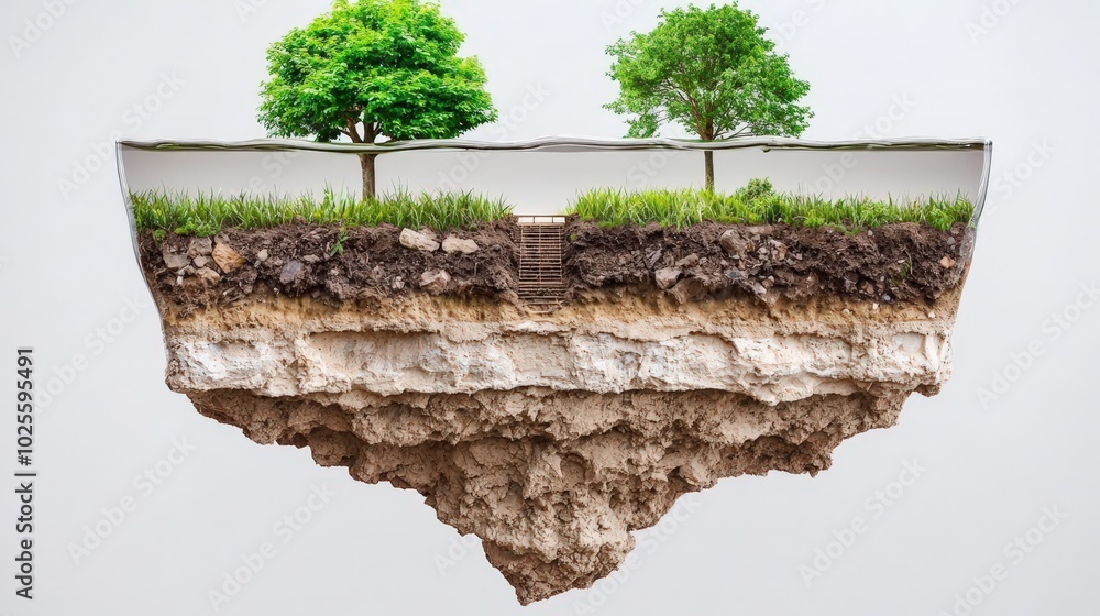 Cross Section of Earth with Trees Grass and Soil Layers Stock ...