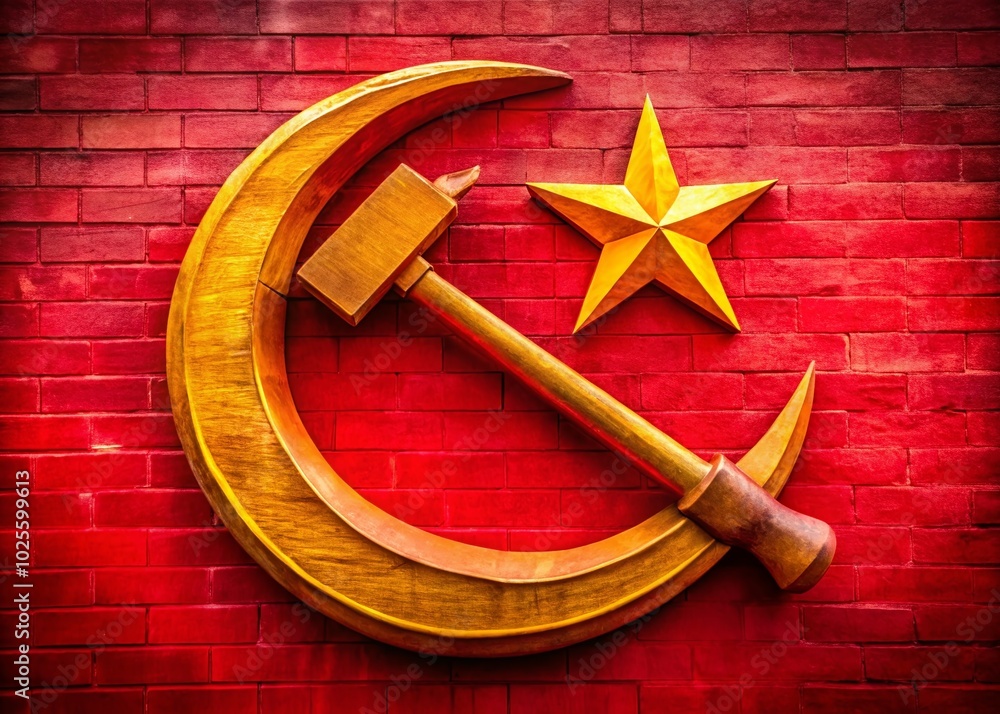 Iconic communist sickle and hammer symbol representing labor and unity ...