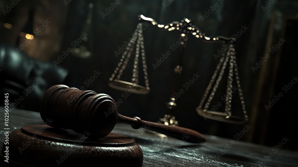 Judge's Gavel and Scales of Justice in a Courtroom - Symbol of Law ...