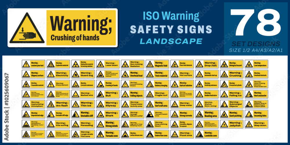 78 set ISO warning safety signs v24_crushing of hands_landscape size 1/ ...
