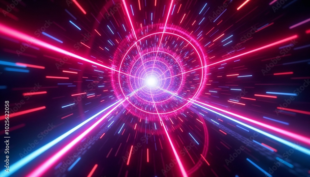 Neon time warp tunnel background with bright colors twisting through a ...