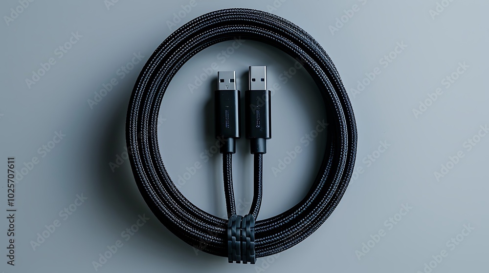 Coiled black braided sleeving cable adapter usb type a to three various ...