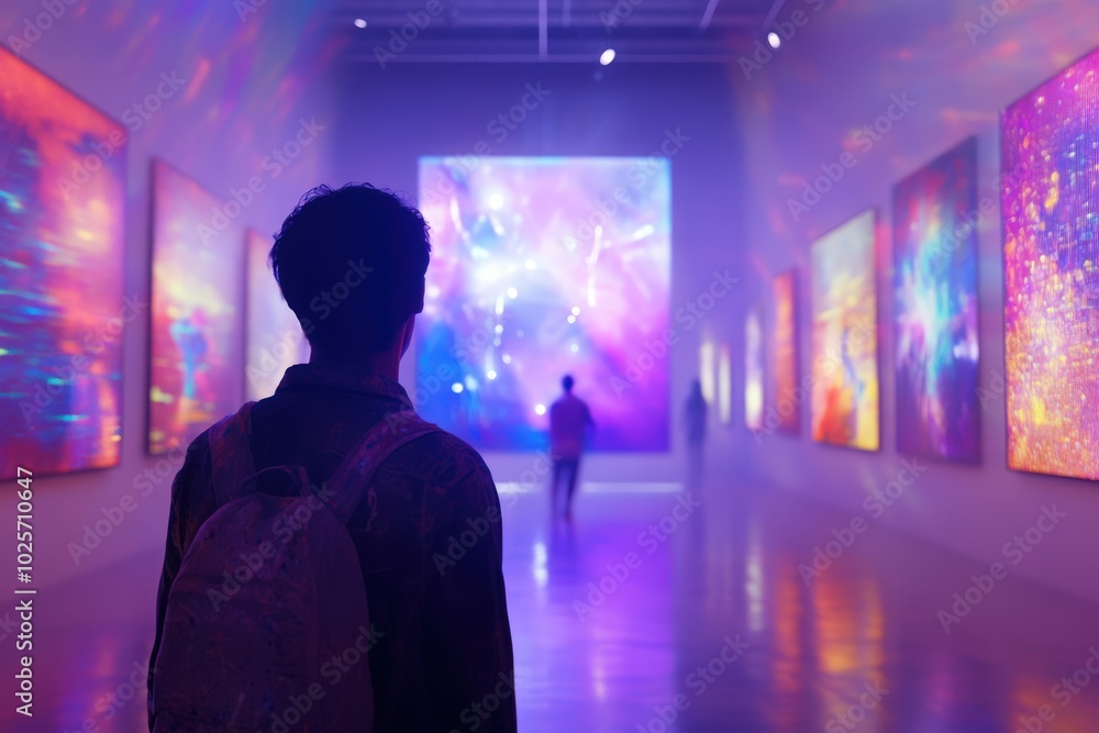 An AI curating a glowing, virtual art gallery where every piece of art ...