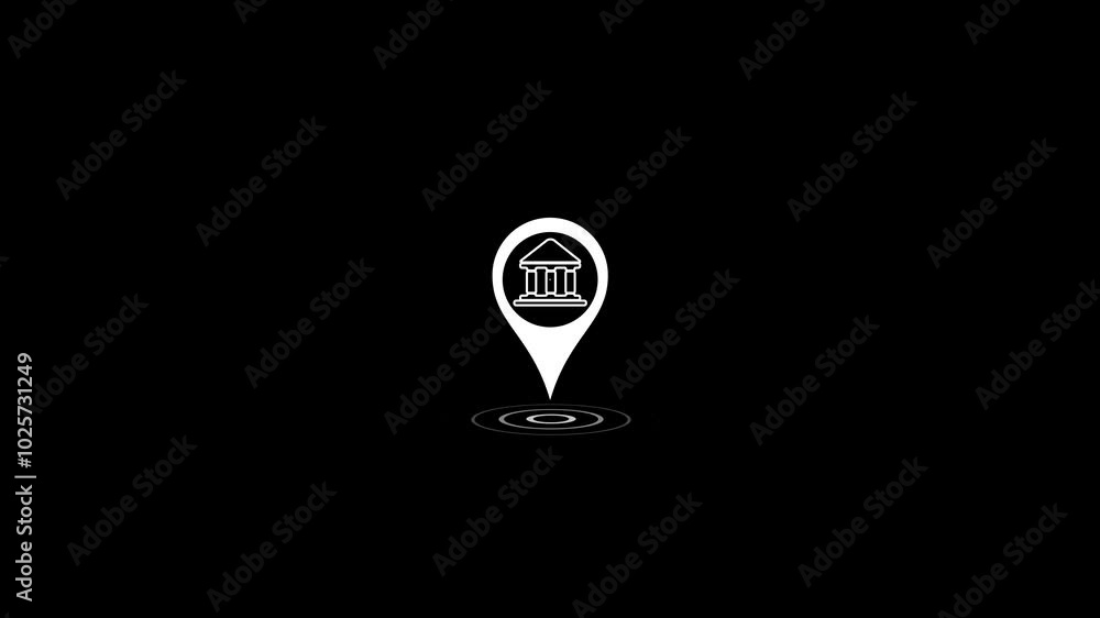 Bank location icon. Government building map pointer icon animation ...