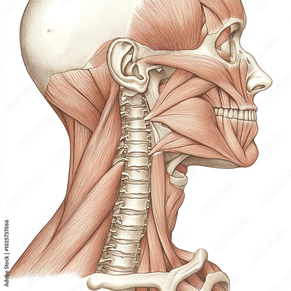 A detailed view of the neck muscles, including the sternocleidomastoid ...