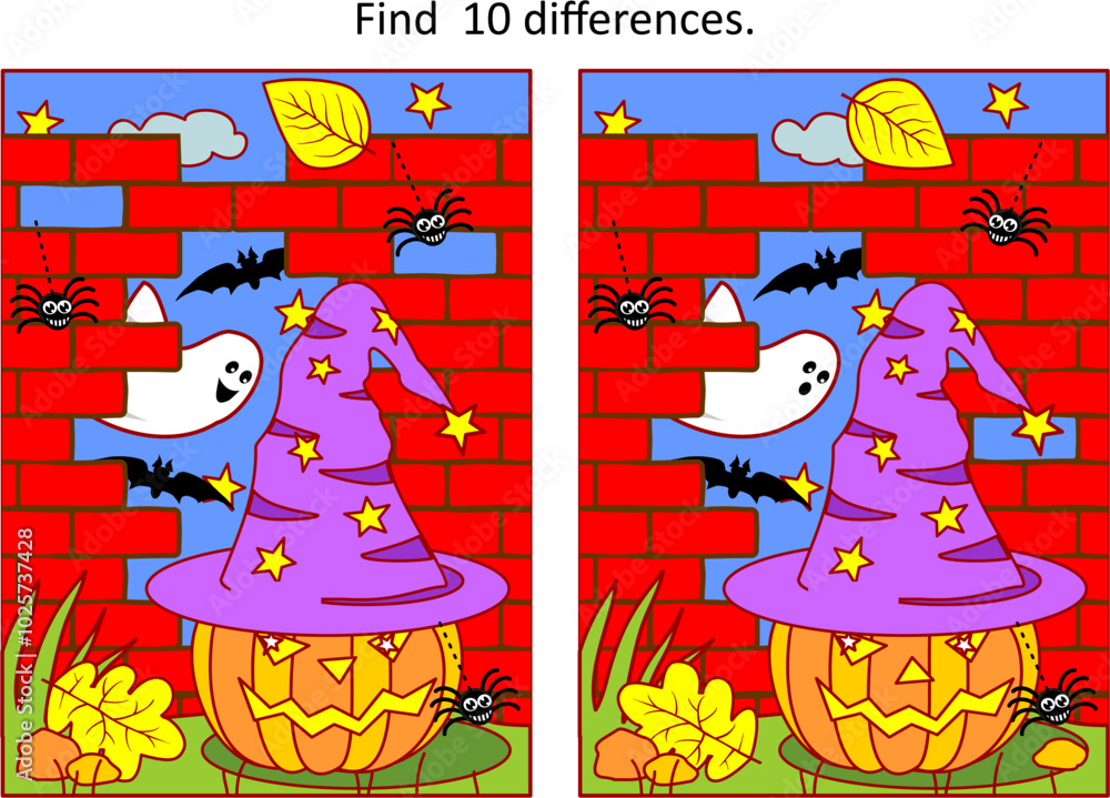 Halloween difference game or picture puzzle. Find 10 differences with ...