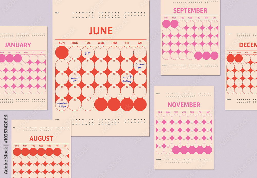 Red and Pink Calendar Layout Stock Template | Adobe Stock