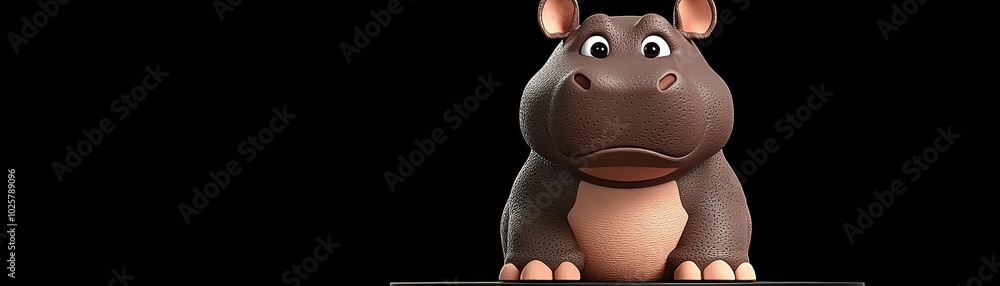 Cartoon hippo with big eyes staring directly at the viewer against a ...