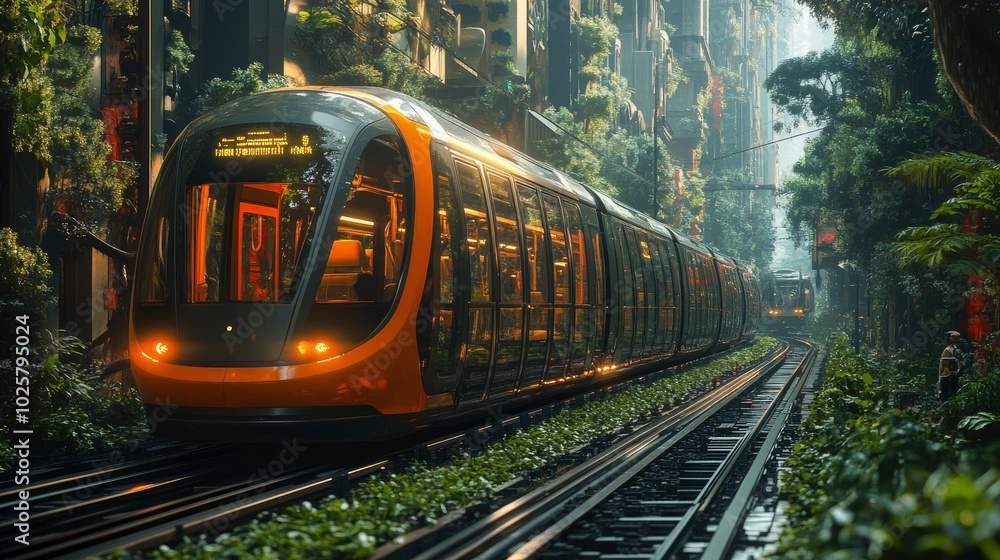 A smart city concept featuring automated public services, intelligent ...