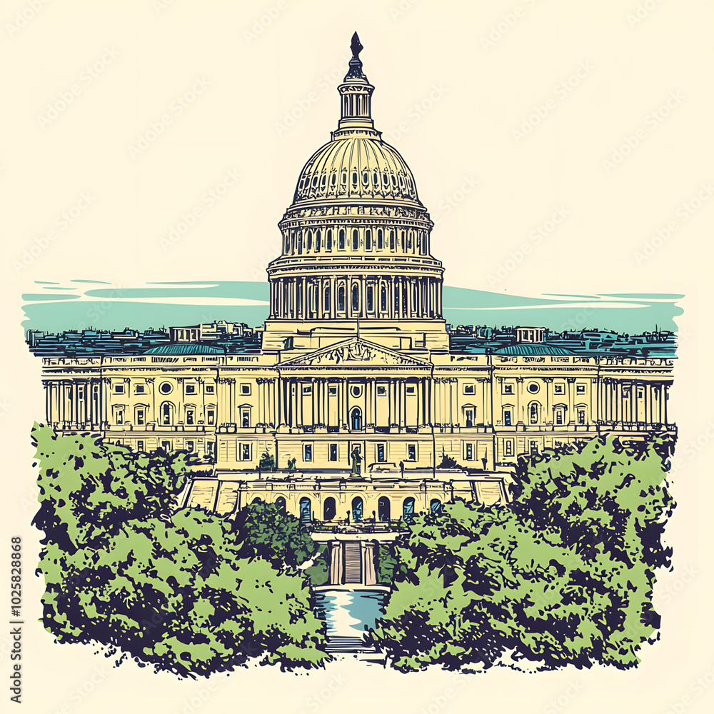 graphic illustration of the U.S. Capitol building, showcasing its ...