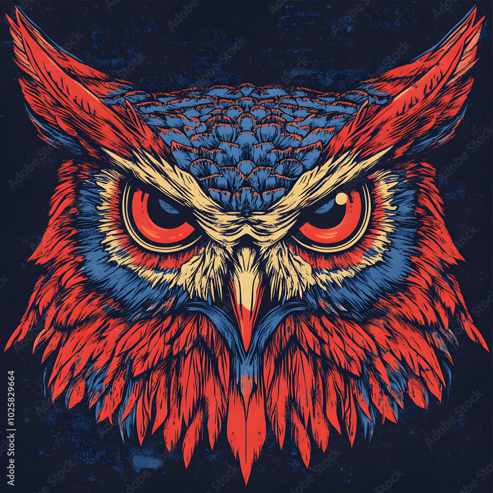 Fierce and intricate graphic illustration of an owl with large, sharp ...