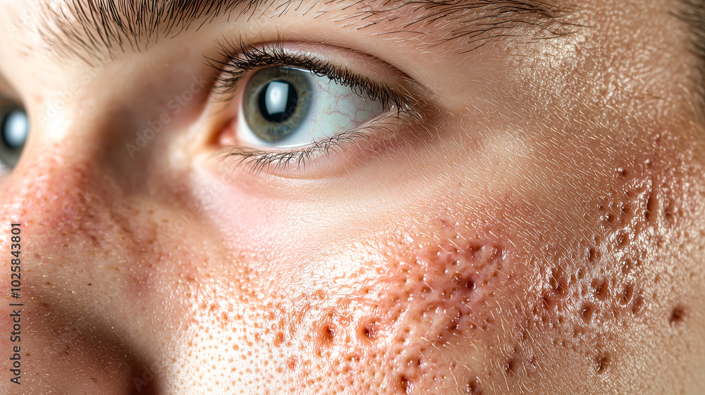 Acne Scars on Face Highlighting Texture and Color Disparities. Stock ...