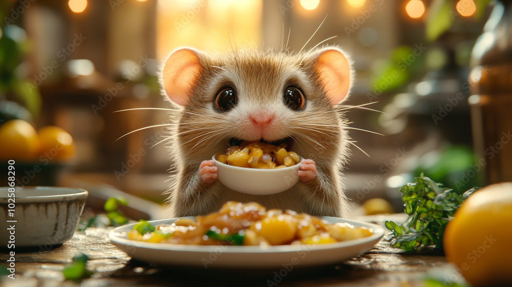 Cute Mouse Cartoon Character Hamster Eating Asian Food Stock ...
