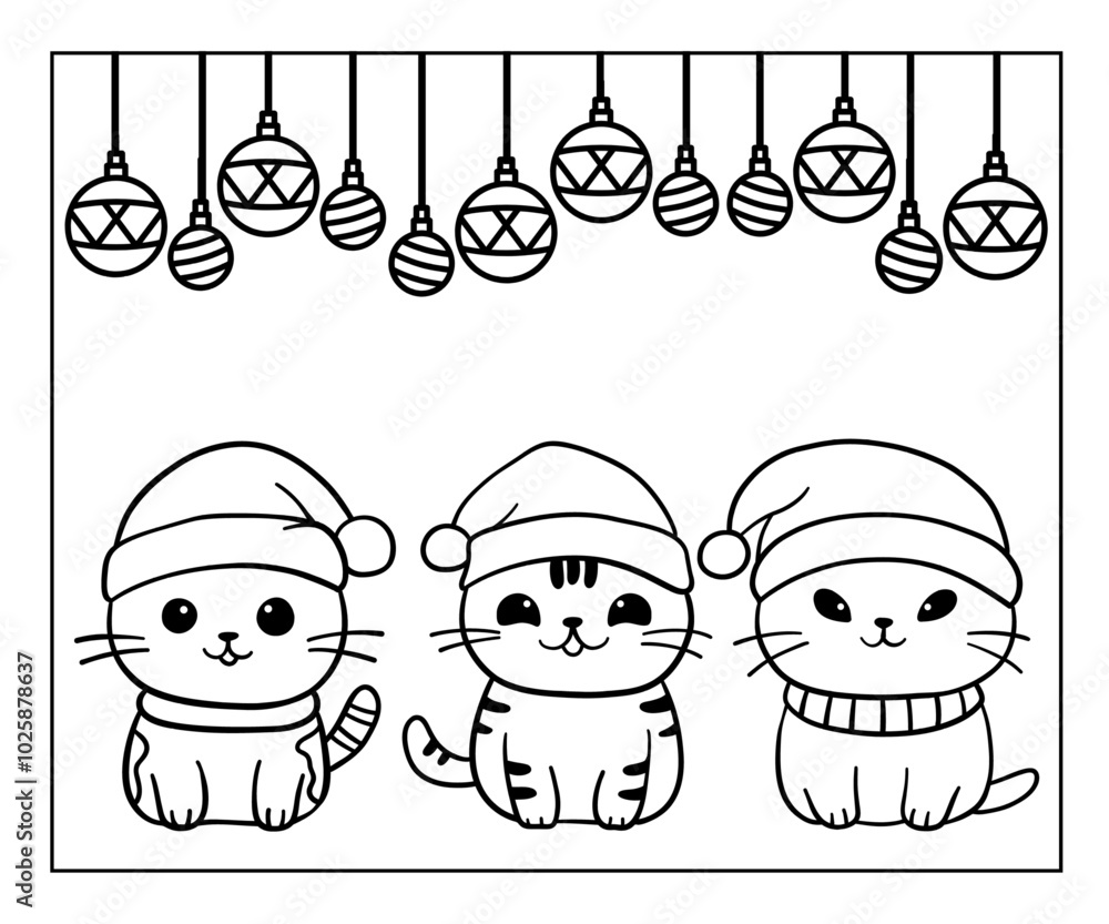 Christmas-themed children's coloring page with cute cats and Christmas ...