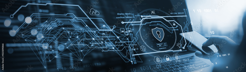 Cyber security, data protection, cloud security network connection ...