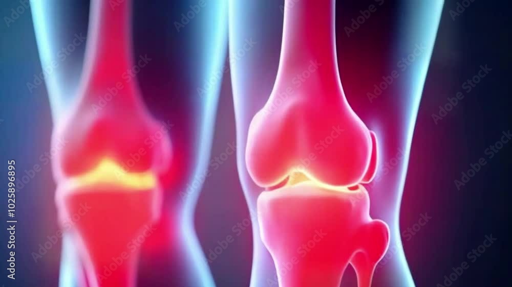 Knee pain animation, joint pain. medical X-ray a pair of knee joints ...