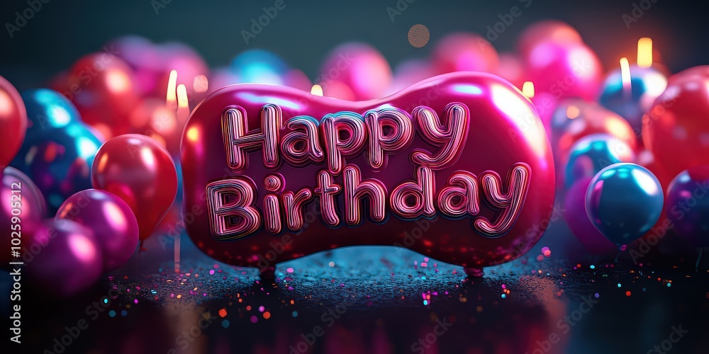 Bold, 3D-style "Happy Birthday" text with each letter casting a shadow ...