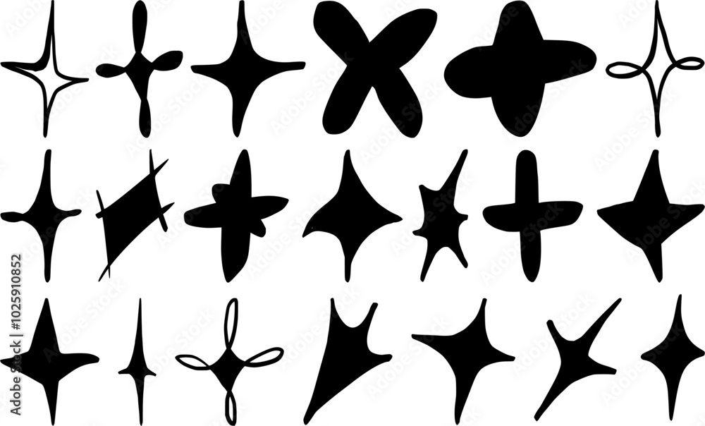 Star VectorAbstract black starburst shapes and sparkling star elements ...