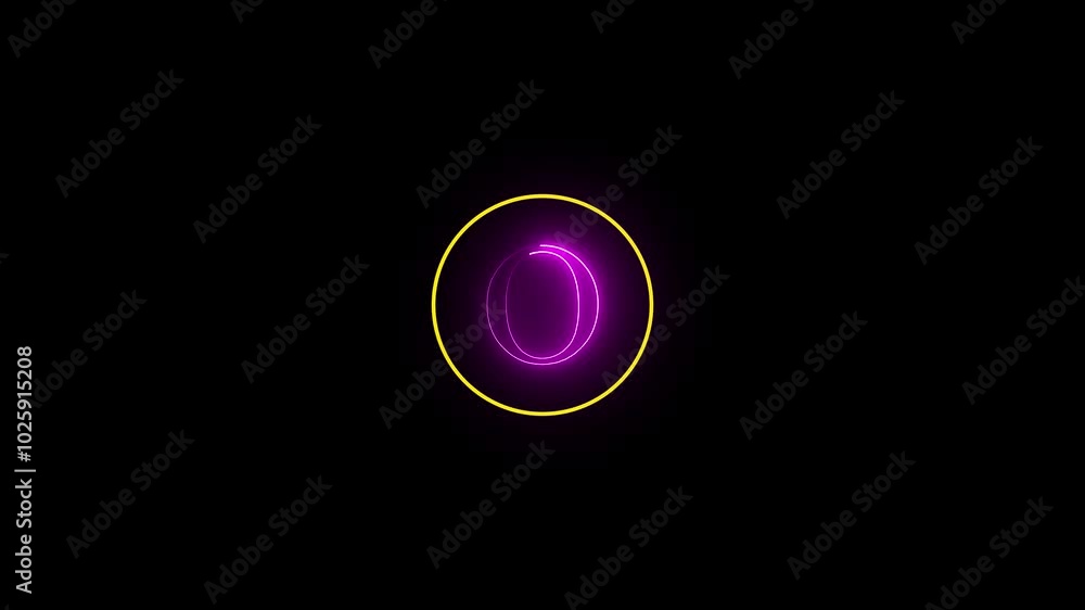 circle Moving blue neon text and circle animation loop on black background Alphabet O in 4k ...