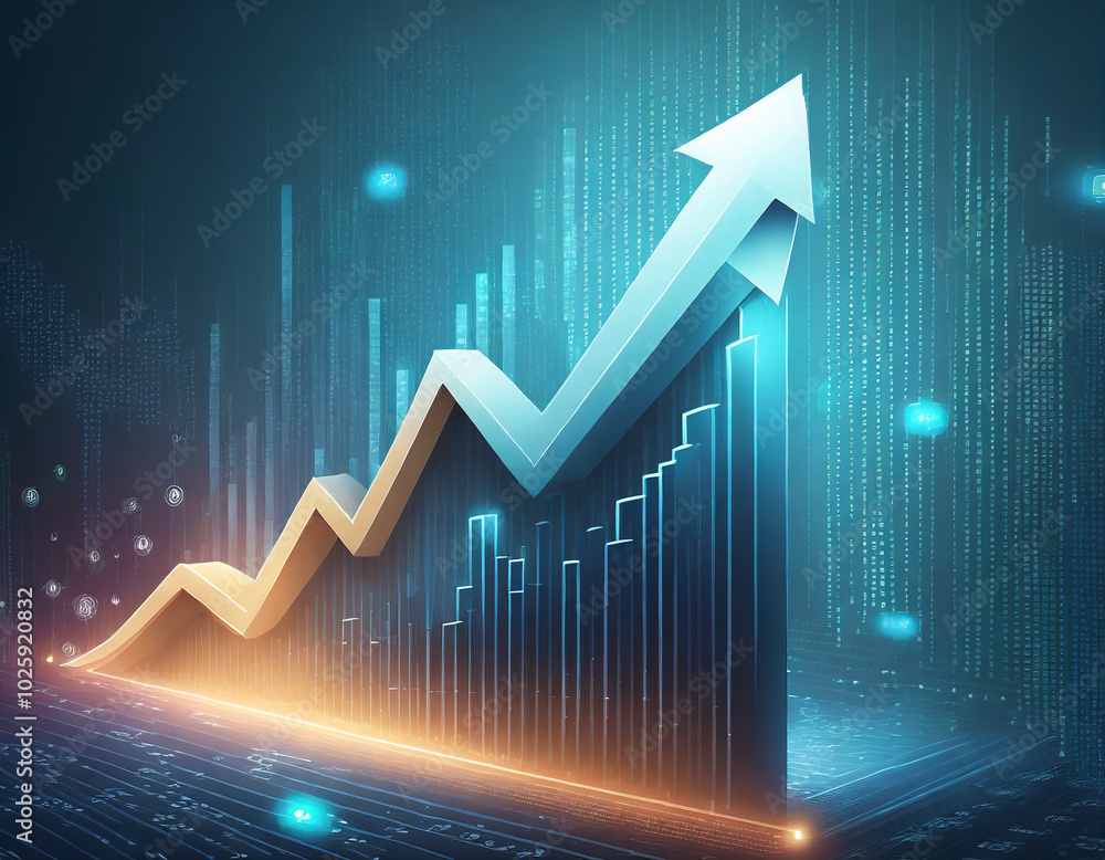 Dynamic growth chart with rising trends and digital elements in a ...