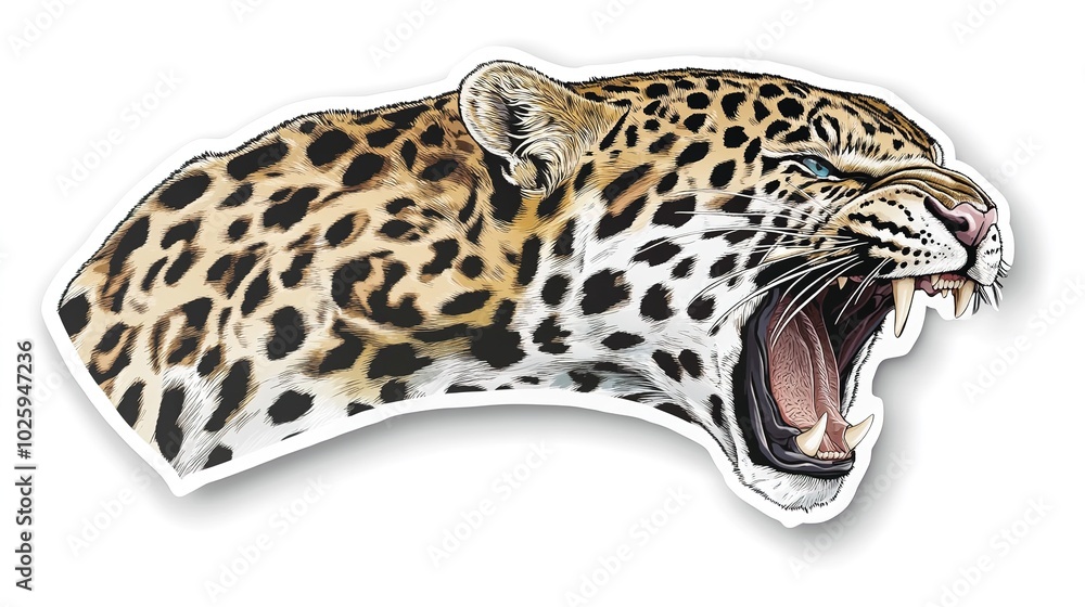 An aggressive leopard head sticker design, featuring a fierce ...