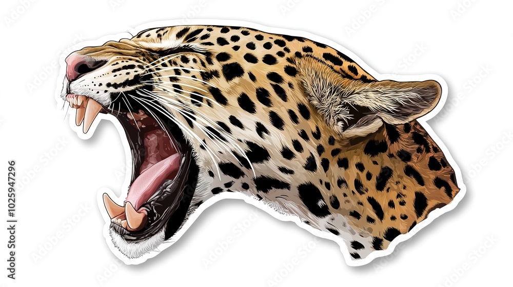 An aggressive leopard head sticker design, featuring a fierce ...