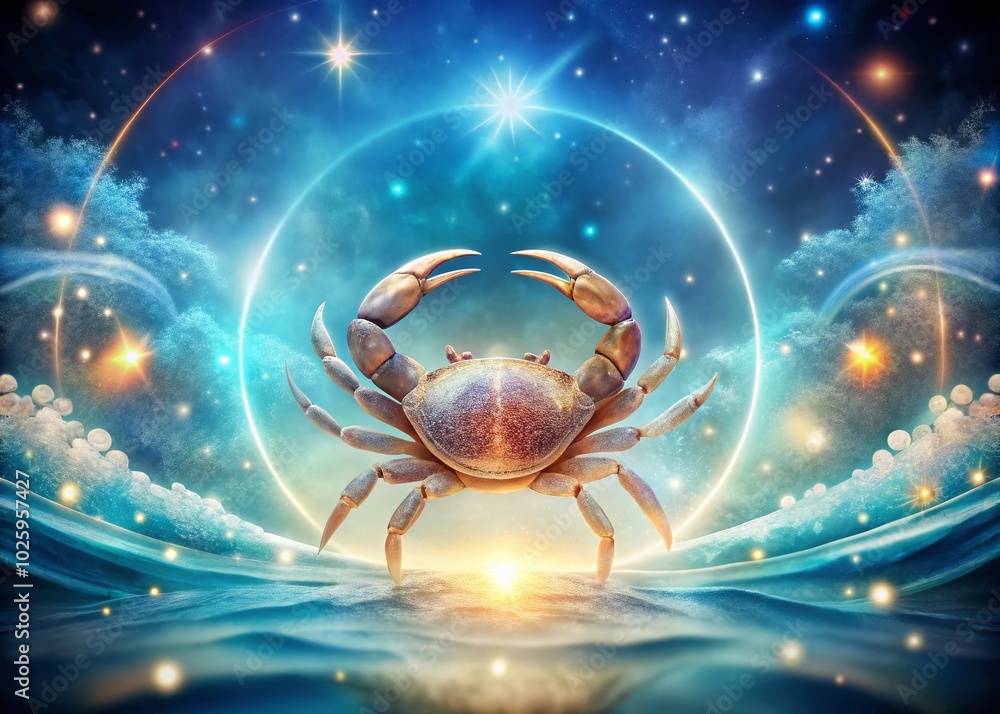 Ethereal Bokeh Effect Illustrating the Cancer Zodiac Sign in a Cosmic Setting Stock Illustration ...