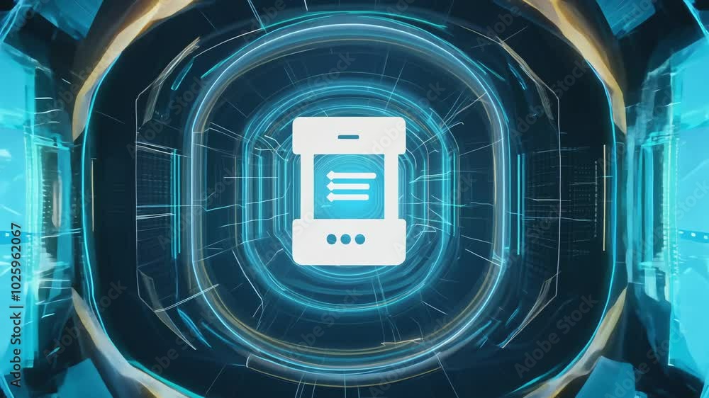 Glowing data packet traveling through a secure, encrypted tunnel, as firewalls protect its path ...